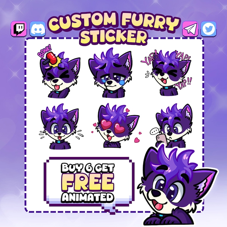 Custom Furry Telegram Sticker, Discord Emoji, Anthro Art, YCH Emotes - Etsy