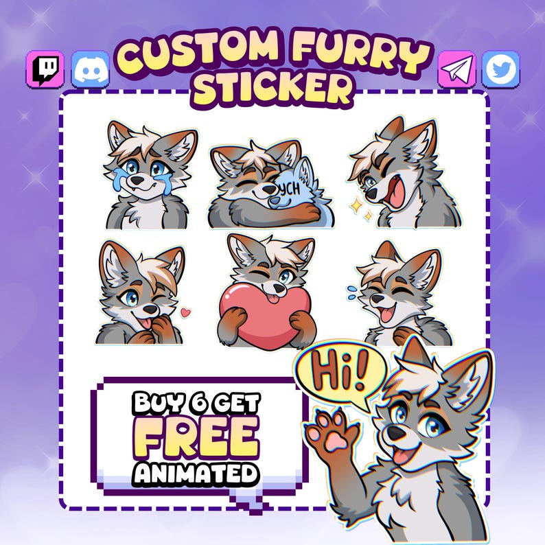 Custom Furry Sticker, Discord Emoji, Anthro Art, YCH Emotes, Telegram ...