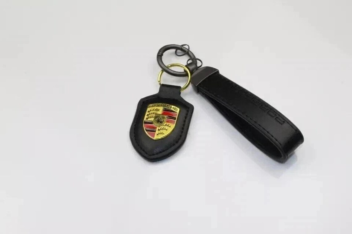 Porsche Crest Leather Keychain Black Key Ring Car Orignal - Etsy
