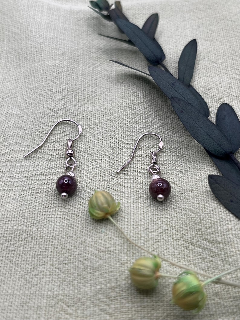Vintage Burgundy Bead Drop Earrings White Metal Fish Hook Pair - Etsy UK