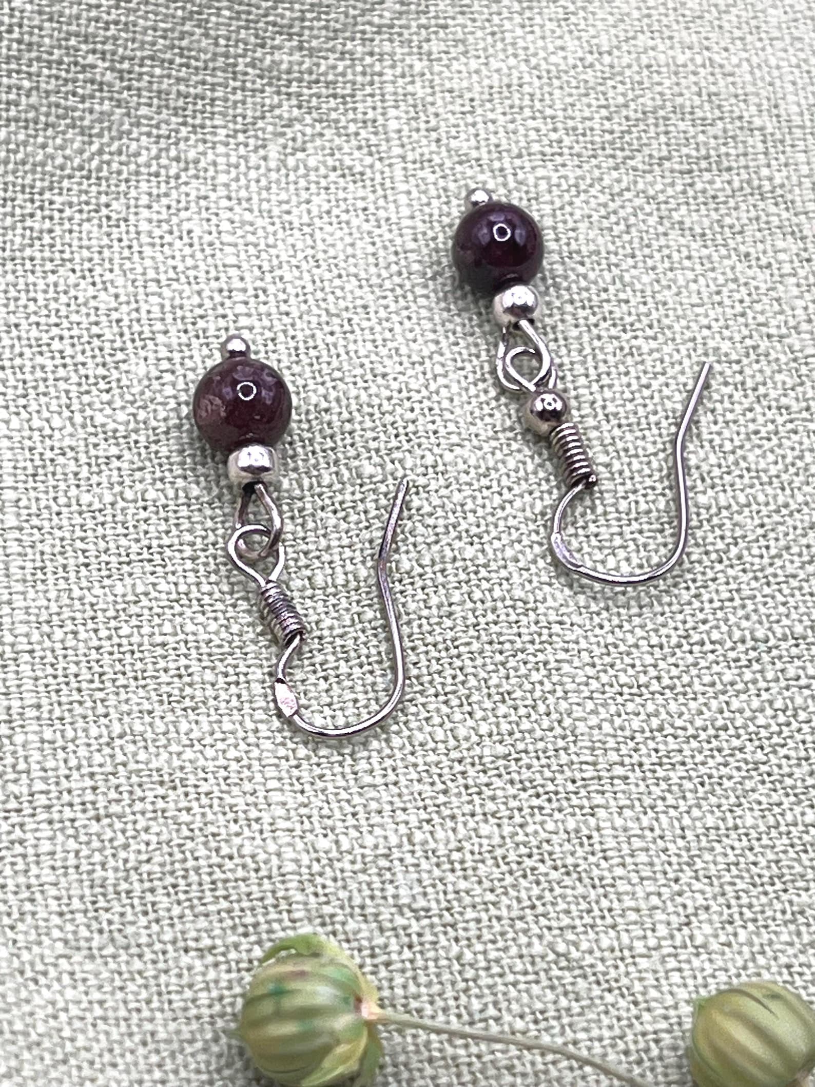 Vintage Burgundy Bead Drop Earrings White Metal Fish Hook Pair - Etsy UK