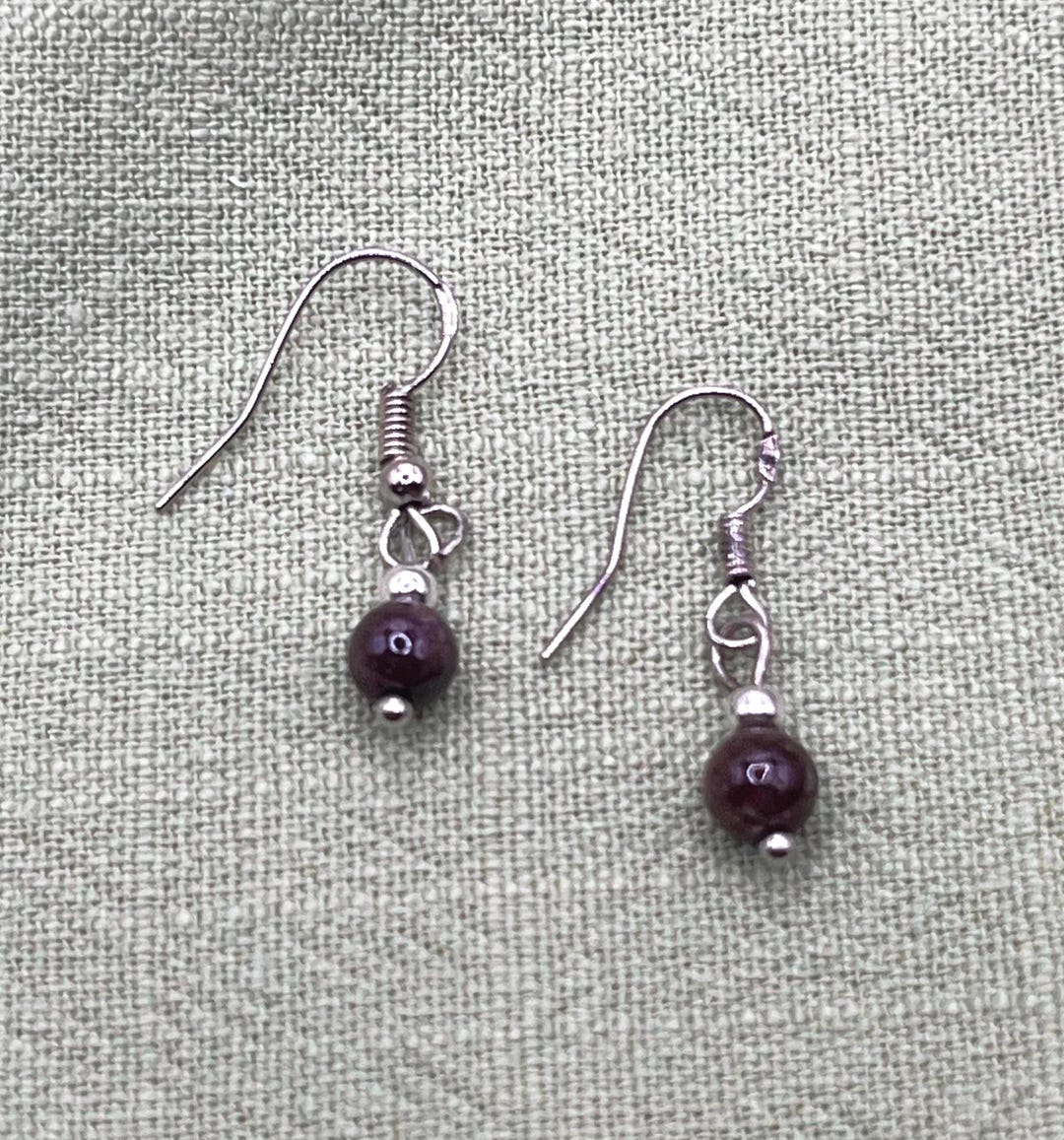Vintage Burgundy Bead Drop Earrings White Metal Fish Hook Pair - Etsy UK