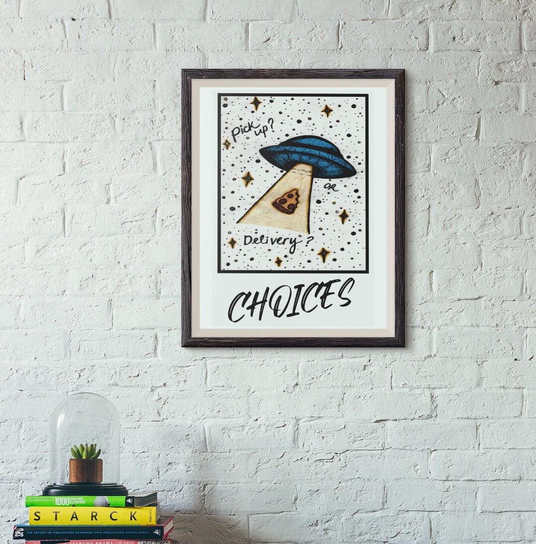 Whimsical Ufo/pizza Poster, Unframed With White Background, Flying ...
