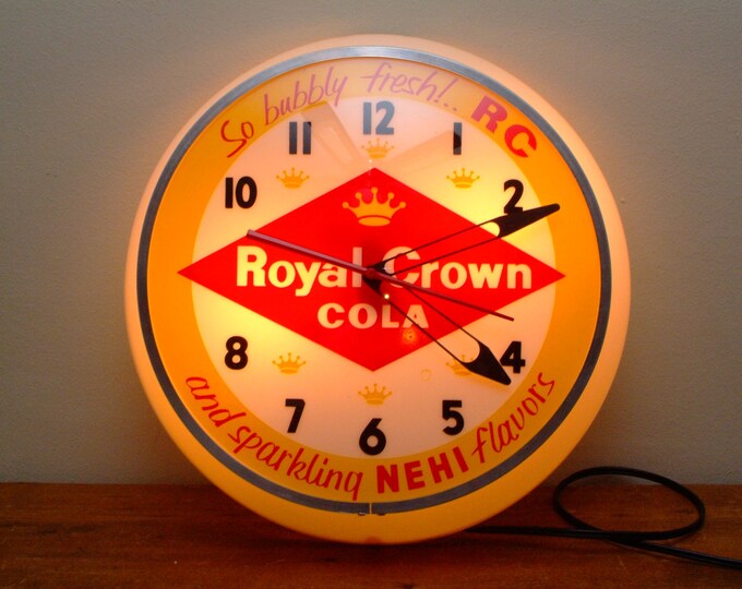 Vintage Royal Crown Cola Lighted Advertising Clock by Dualite From the ...