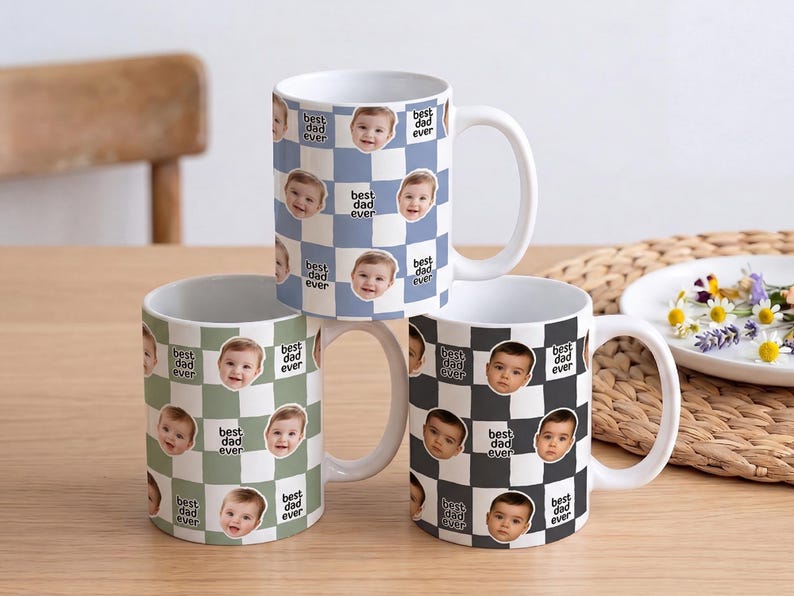 Personalized Baby Photo Dad Mug, Retro Checkerboard Design, Father's ...