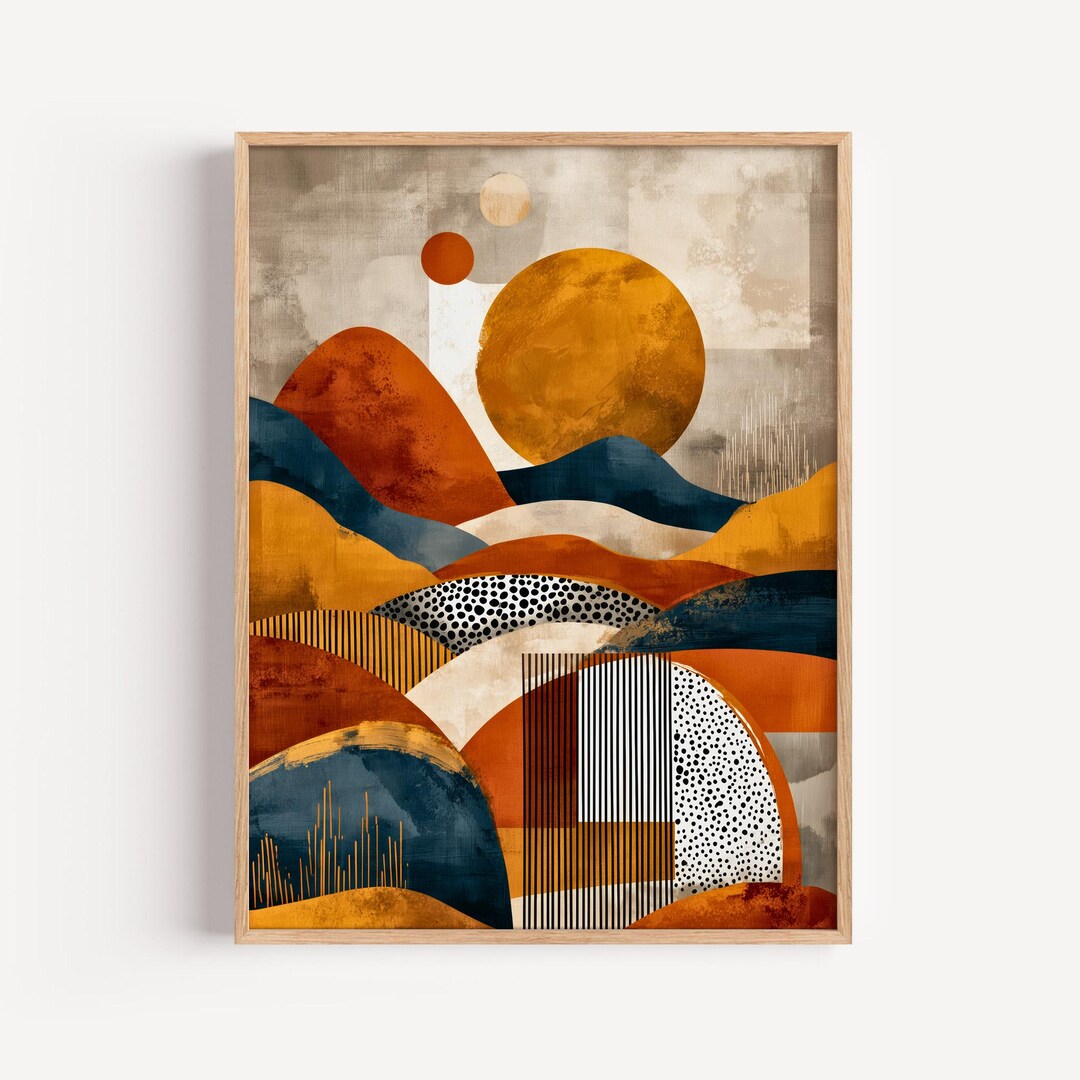 Mid Century Modern Wall Art, Boho Abstract Landscape Canvas Print ...
