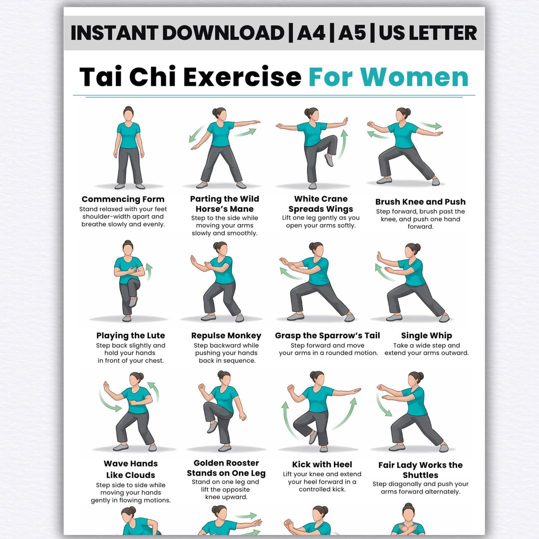 Printable Tai Chi Exercises for Women | Gentle Tai Chi Exercise Chart ...