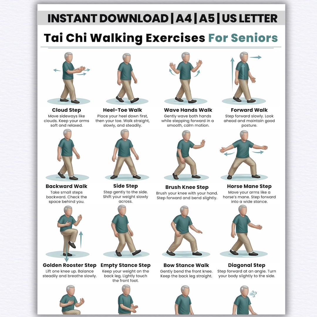 Printable Tai Chi Walking Exercises for Seniors | Safe Walking Routine ...