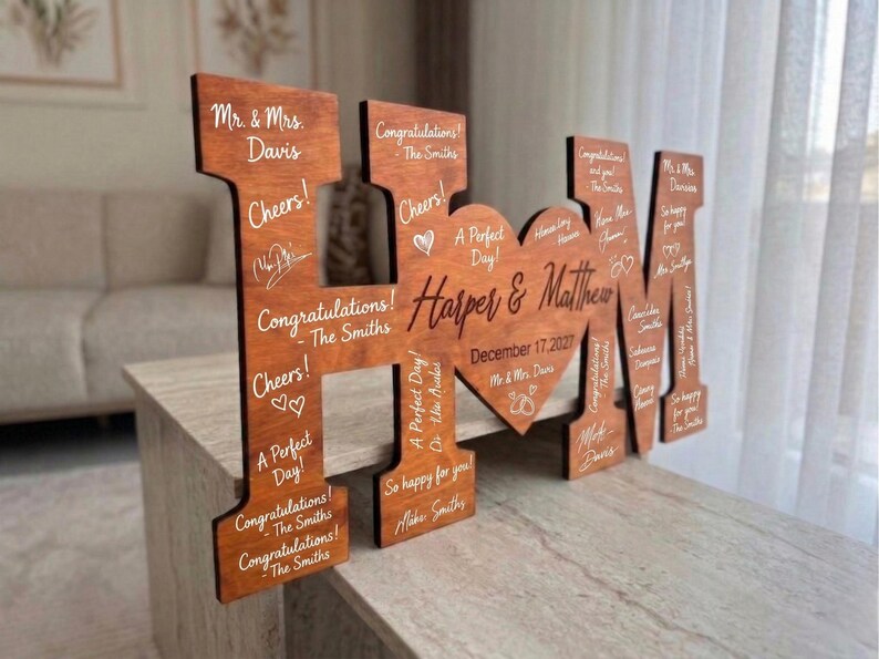 Custom Joined Initials Wedding Guest Book | Heart Monogram Welcome Sign ...