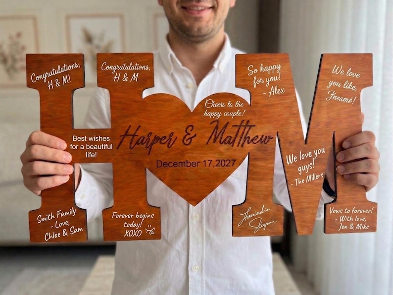 Custom Joined Initials Wedding Guest Book | Heart Monogram Welcome Sign ...