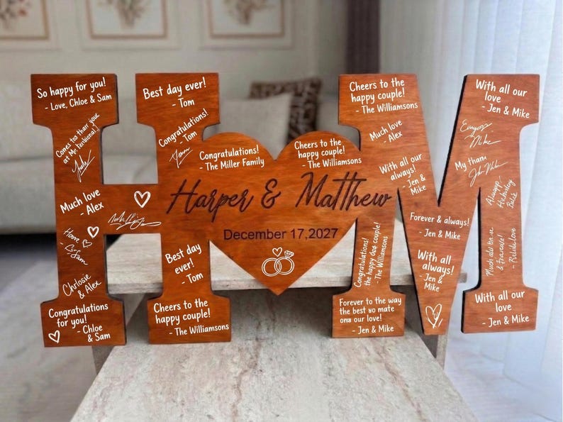 Custom Joined Initials Wedding Guest Book | Heart Monogram Welcome Sign ...