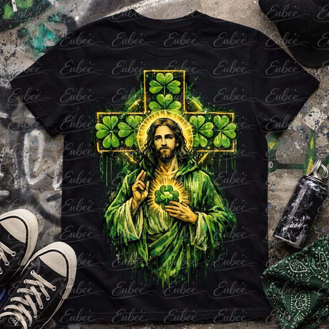 St Patrick Jesus Shamrock Cross PNG Green Christian Street Art - Etsy