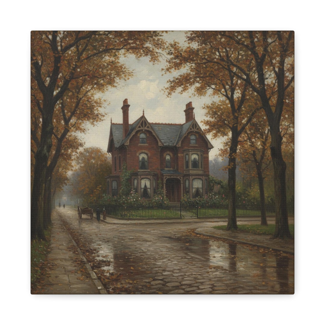 Rainy Victorian House Matte Canvas - Etsy