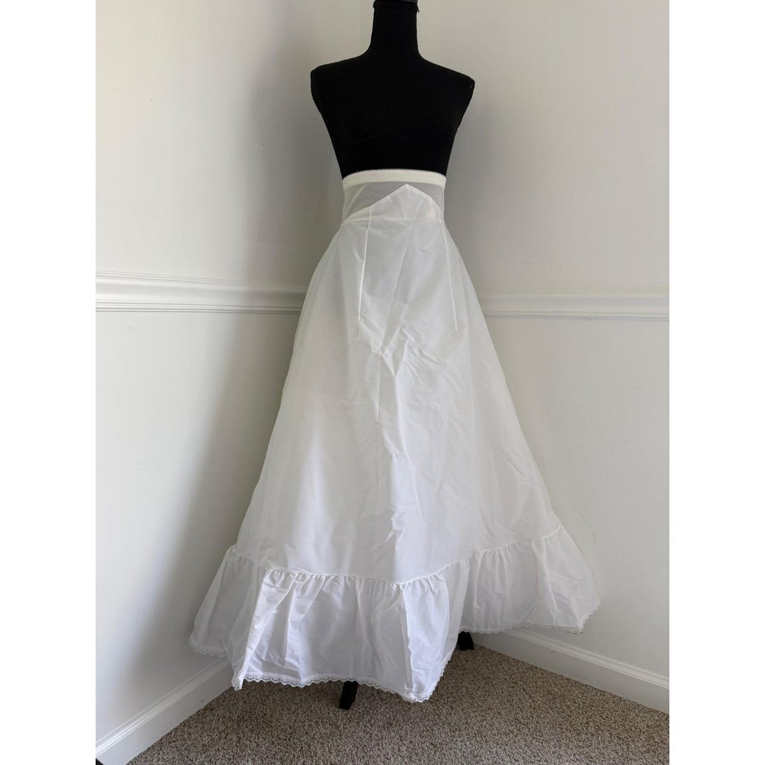 Vintage Arlaurette White Crinoline Petticoat Lace Trim Long Slip Skirt ...