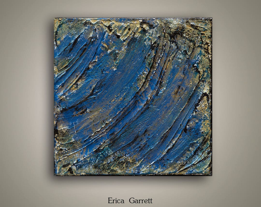 Small Abstract Canvas Painting 4x4 Mini Painting Blue, Blue Small ...