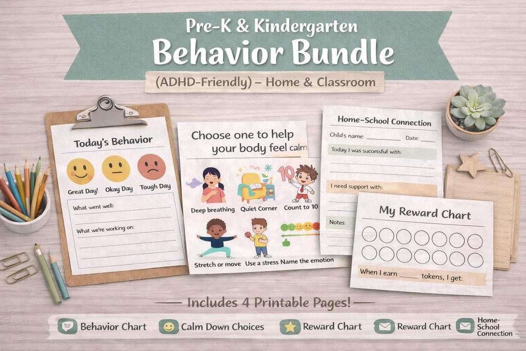 Pre-k Behavior Chart Bundle | ADHD Friendly, Calm Down Choices (PDF ...