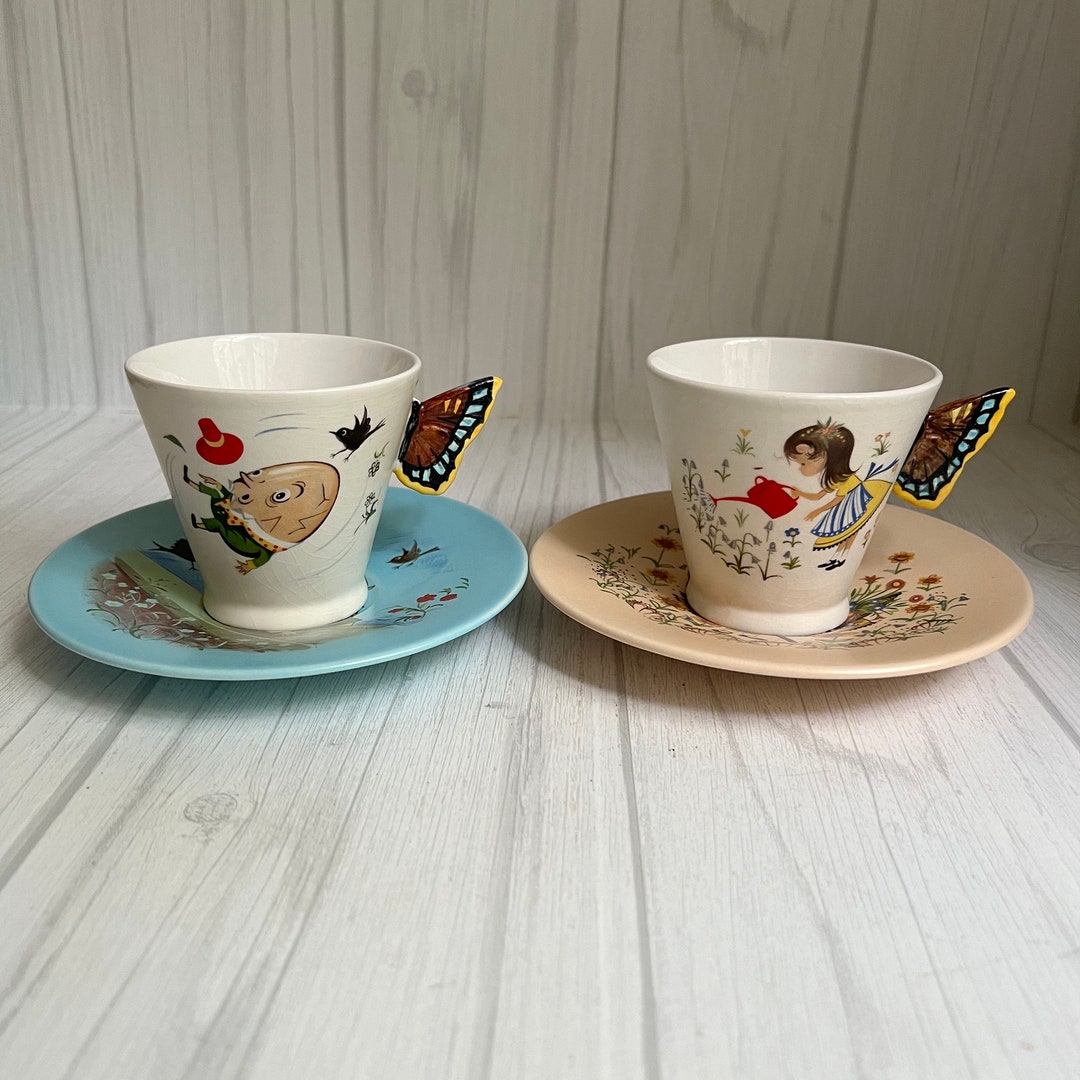 Vintage Sylvac Nursery Rhyme Cup and Saucer: Butterfly Wing Handles - Etsy