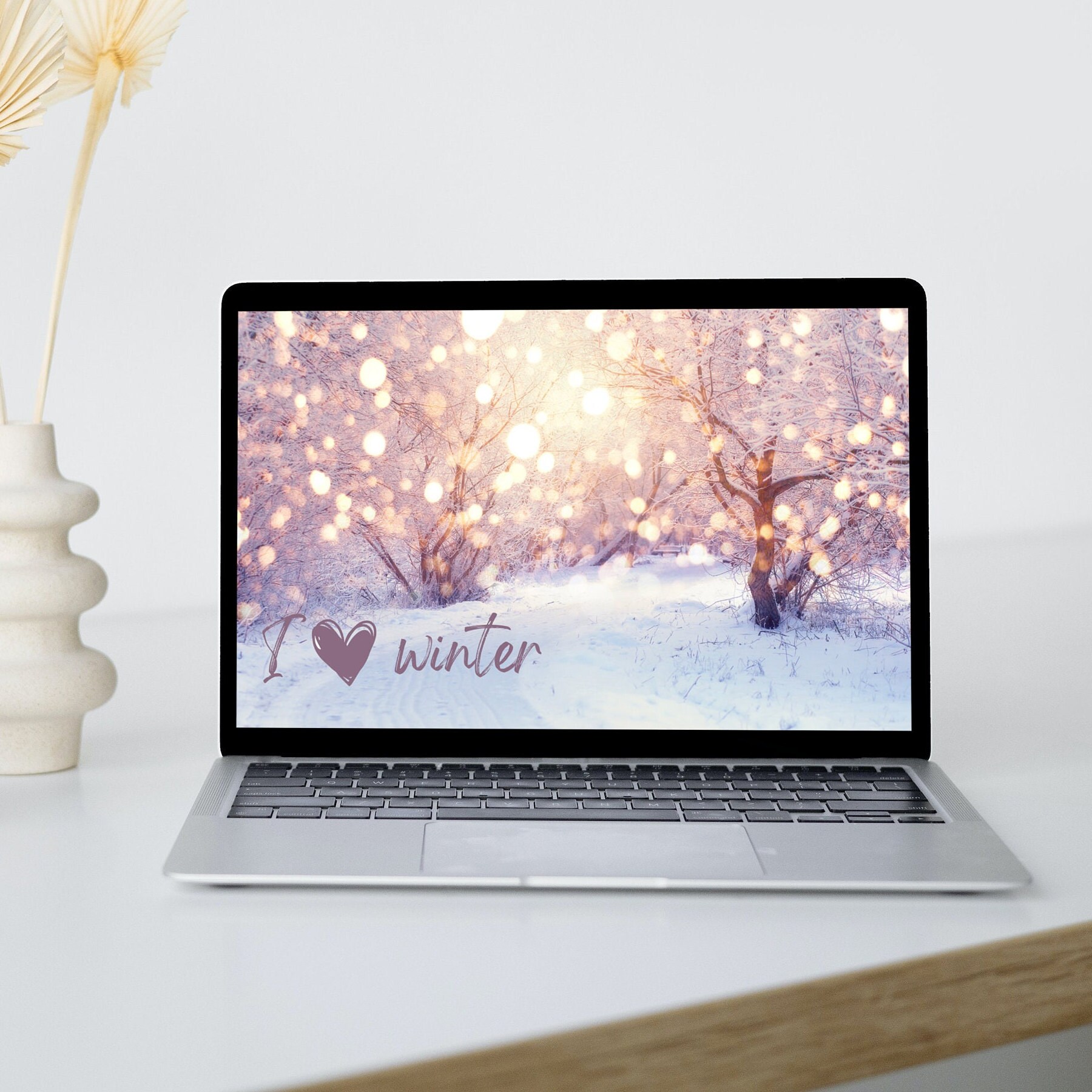 I Love Winter Snow Scene Bokeh Aesthetic Desktop Wallpaper Instant ...
