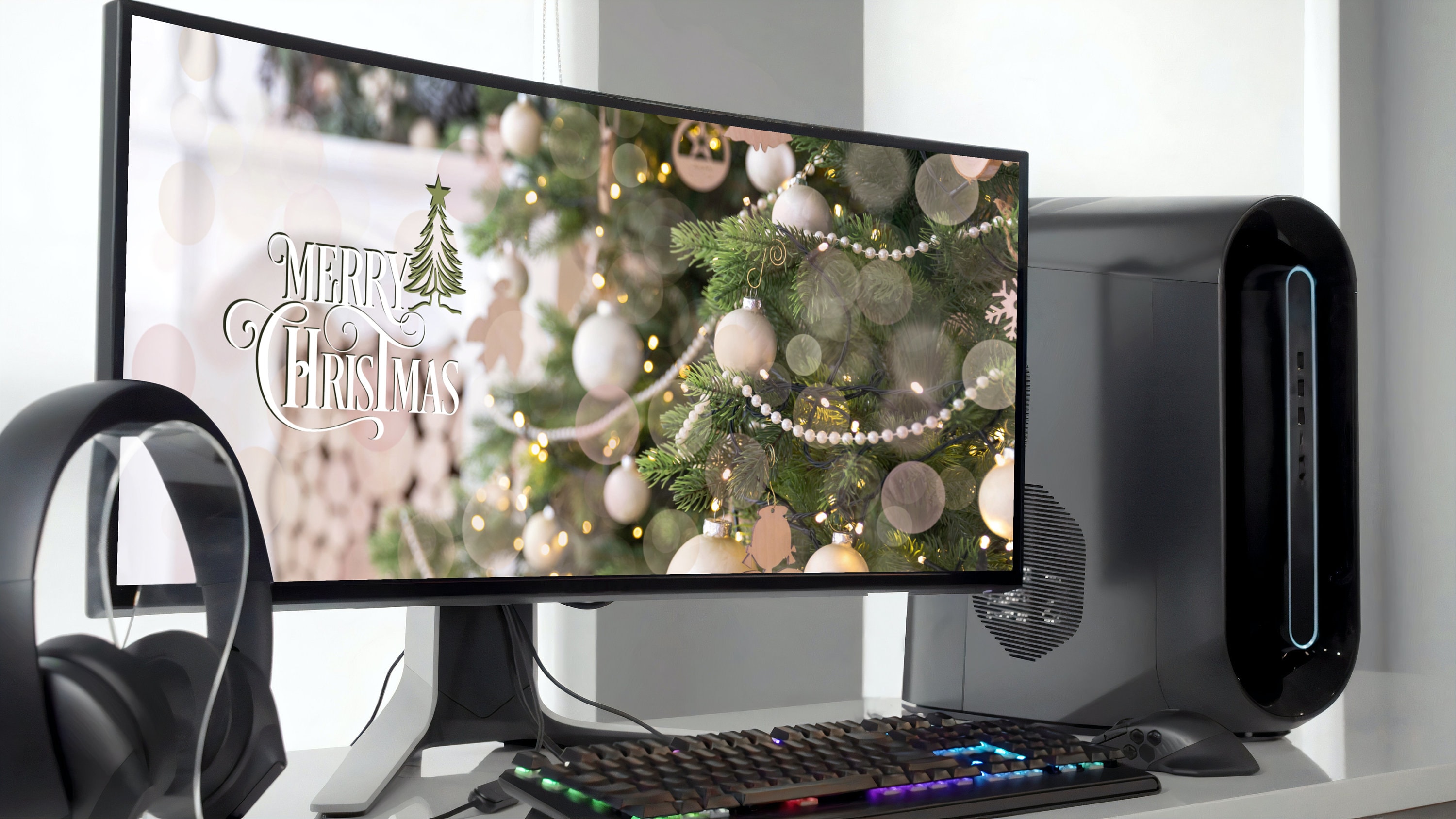 Merry Christmas Tree Desktop Wallpaper Instant Digital - Etsy