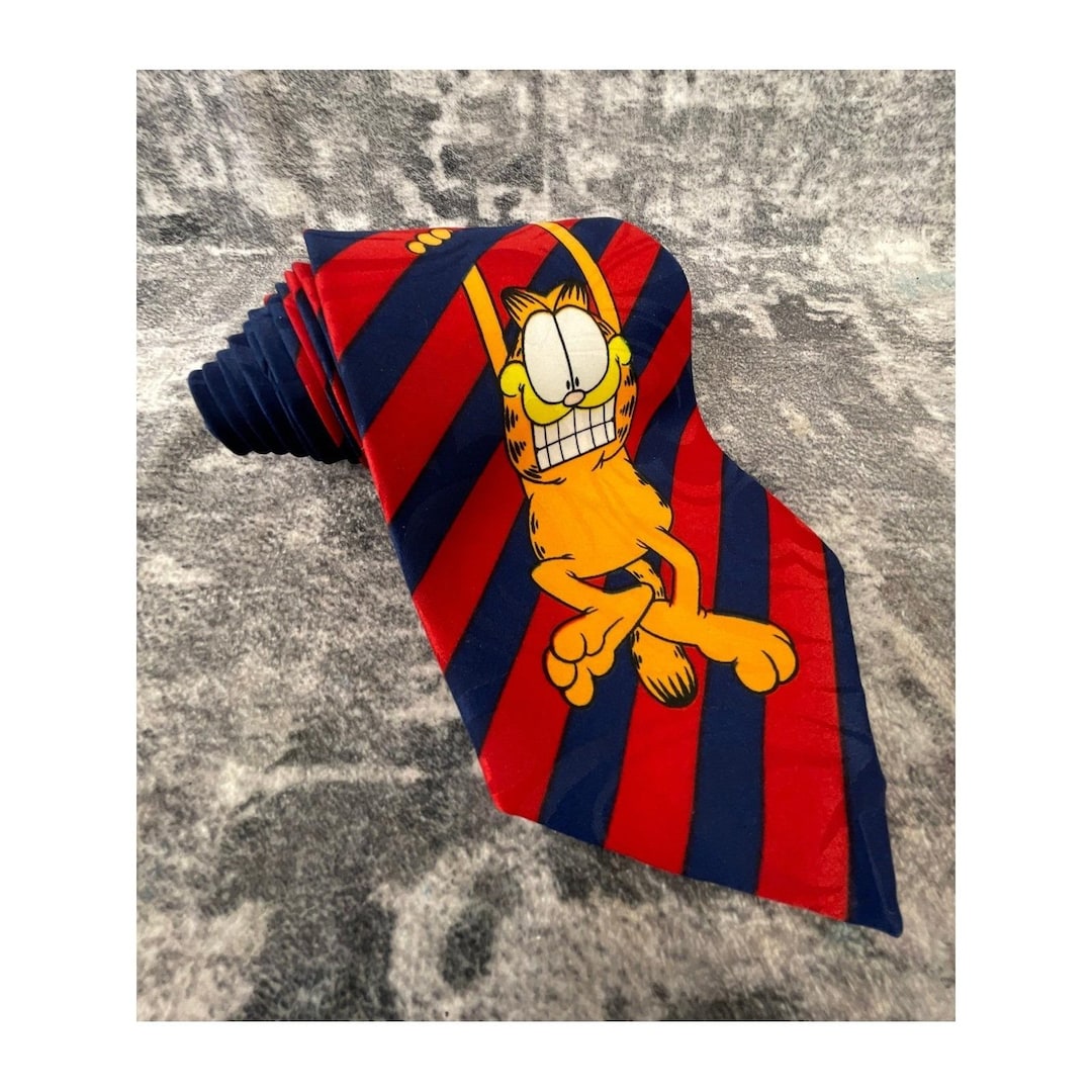 Vintage Garfield Tie Balanone Hotcakes Red Blue Striped Novelty Necktie ...