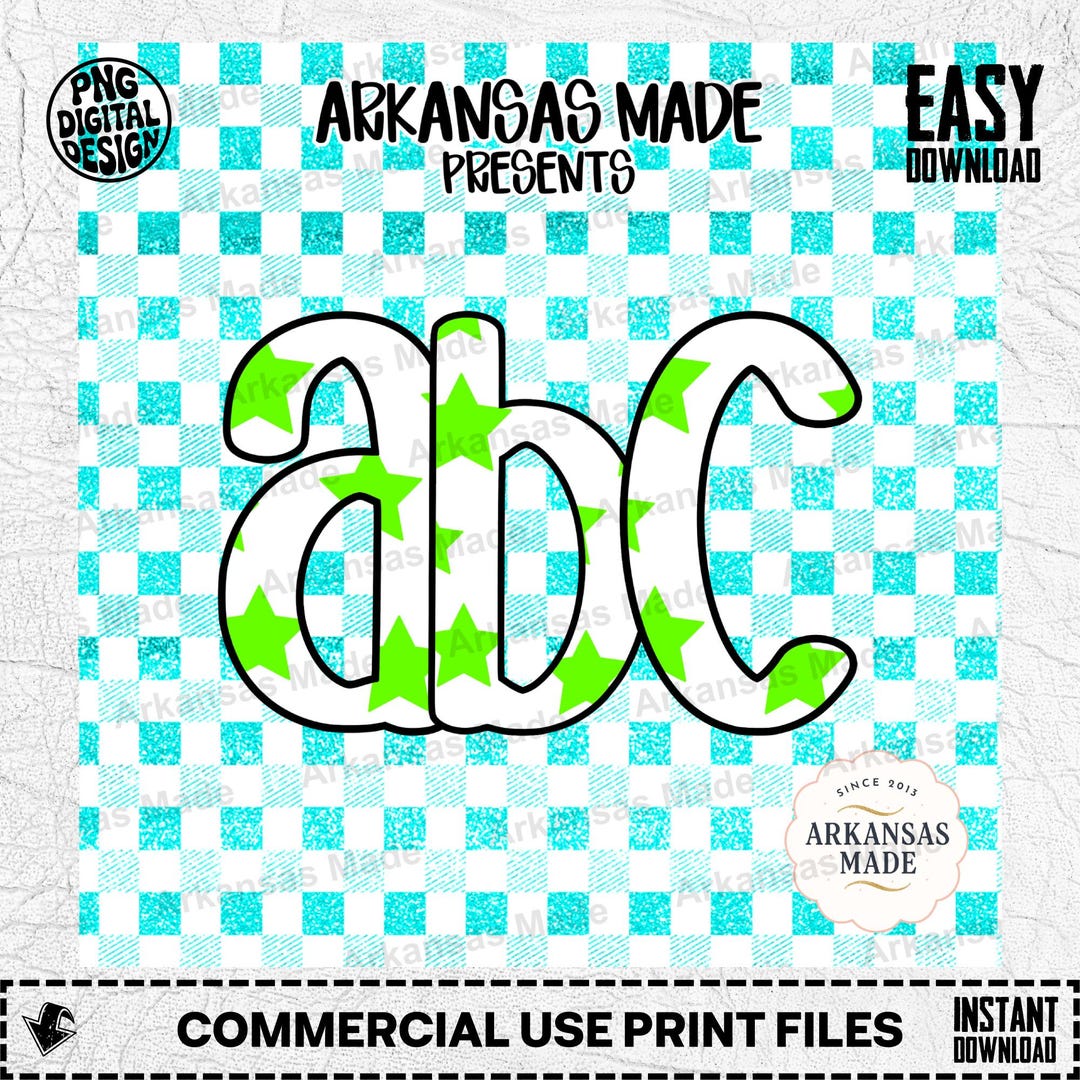 Digital Download Alpha Set, Neon Green Star Letters, Aqua Glitter ...