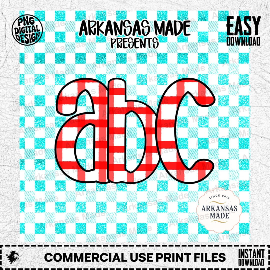 Red Gingham Buffalo Plaid ABC Digital Download Alpha Set With Faux Teal ...