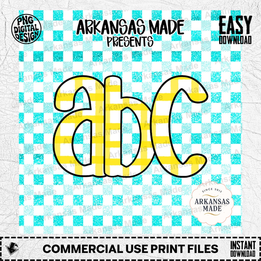 Gingham Alphabet PNG, Aqua Yellow Glitter Alpha Set, Checkerboard ...