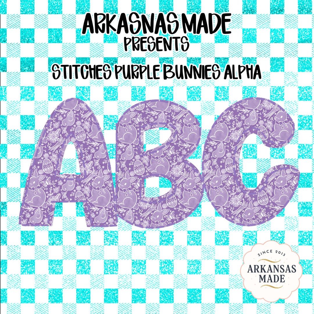 Stitches Purple Bunnies Alpha Pngs, Easter Alphabet Letters, Spring ABC ...