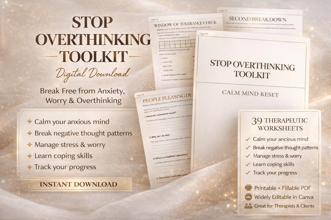 Stop Overthinking Toolkit Anxiety Worksheets PDF for Calm Mind Reset - Etsy