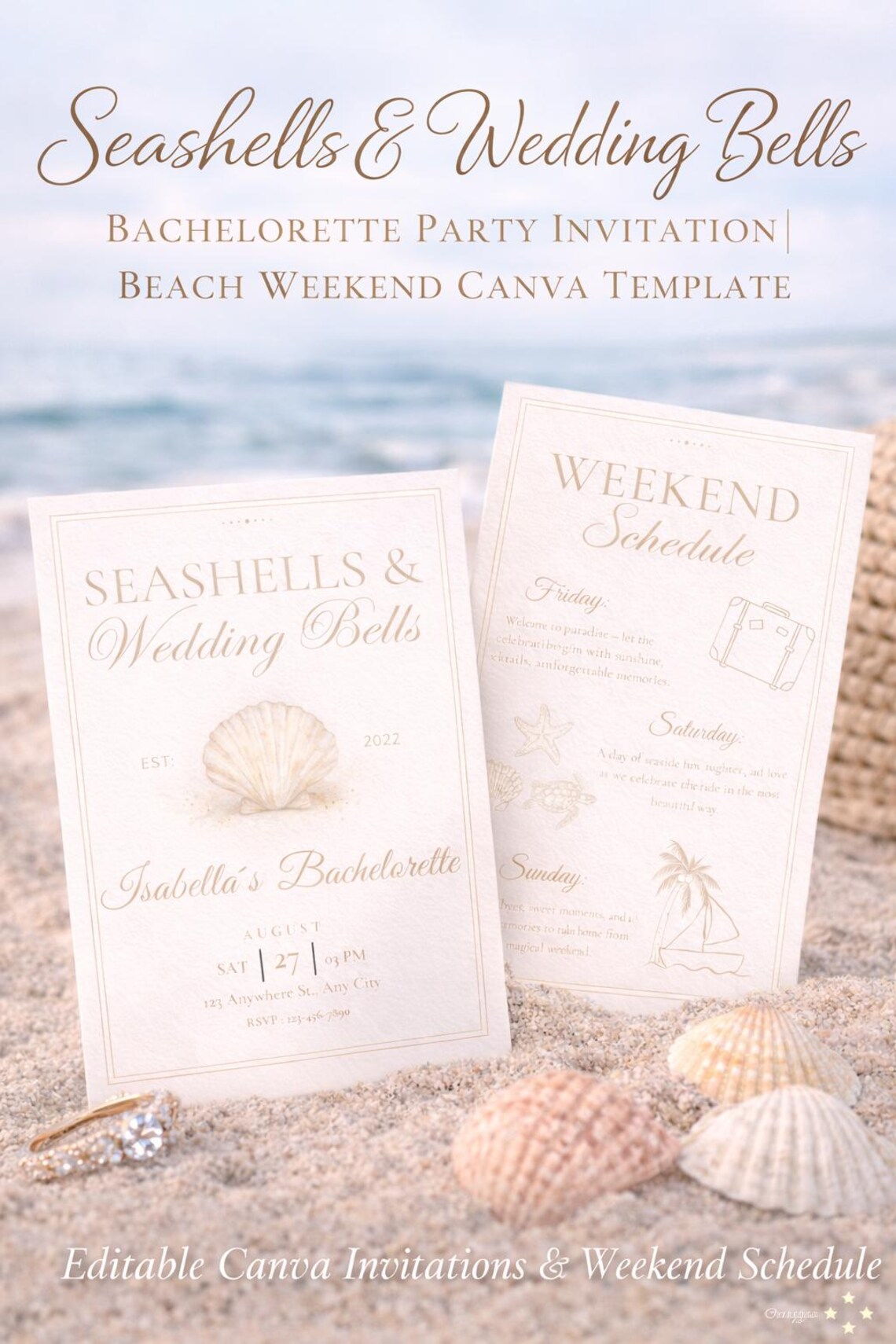 Seashell & Wedding Bellsnbachelorette Invitation, Coastal Bridal Party ...