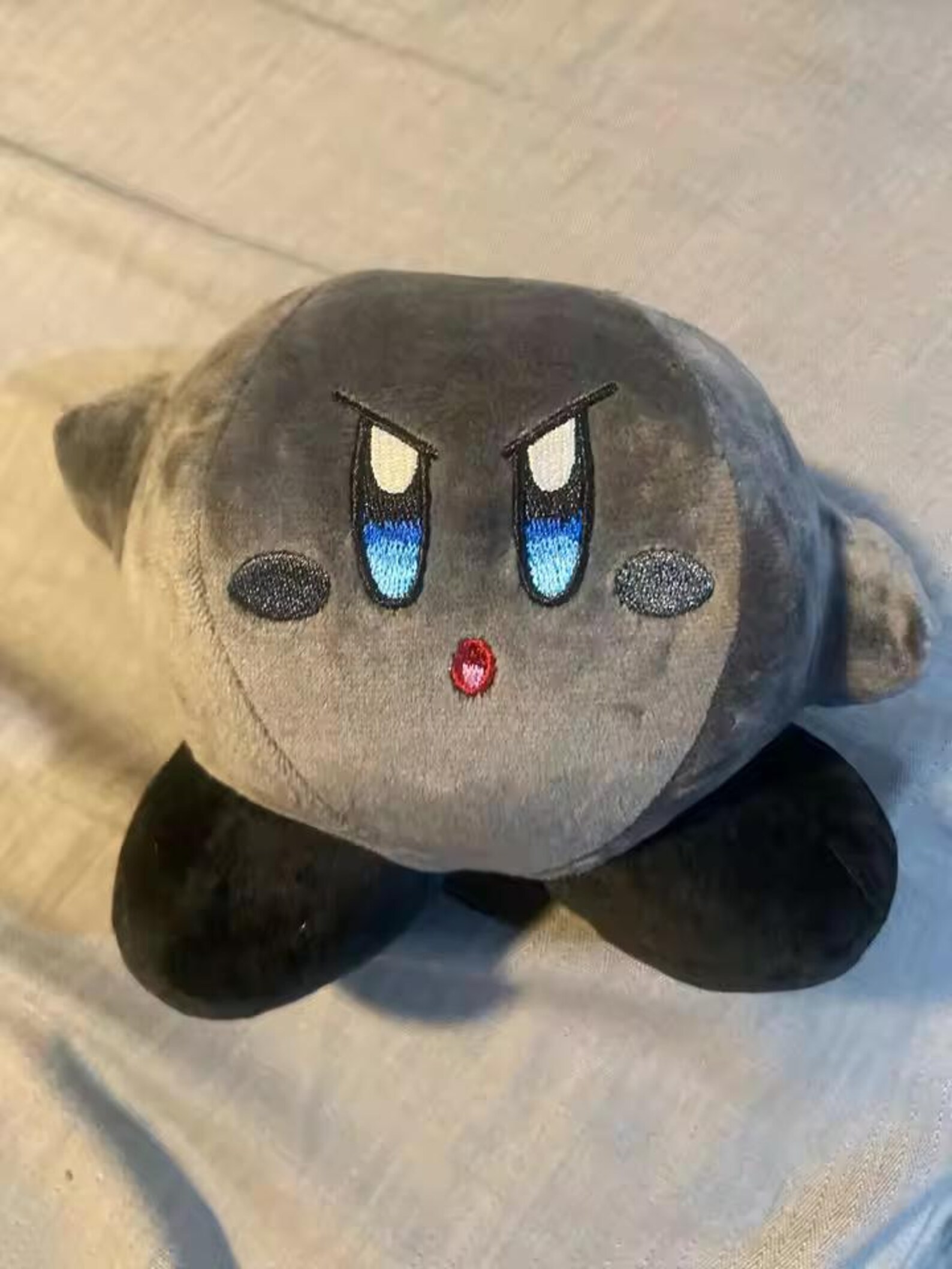 Dark Kirby Plush Toy, Angry Grey Kawaii Gamer Collectible, Soft Cuddly ...