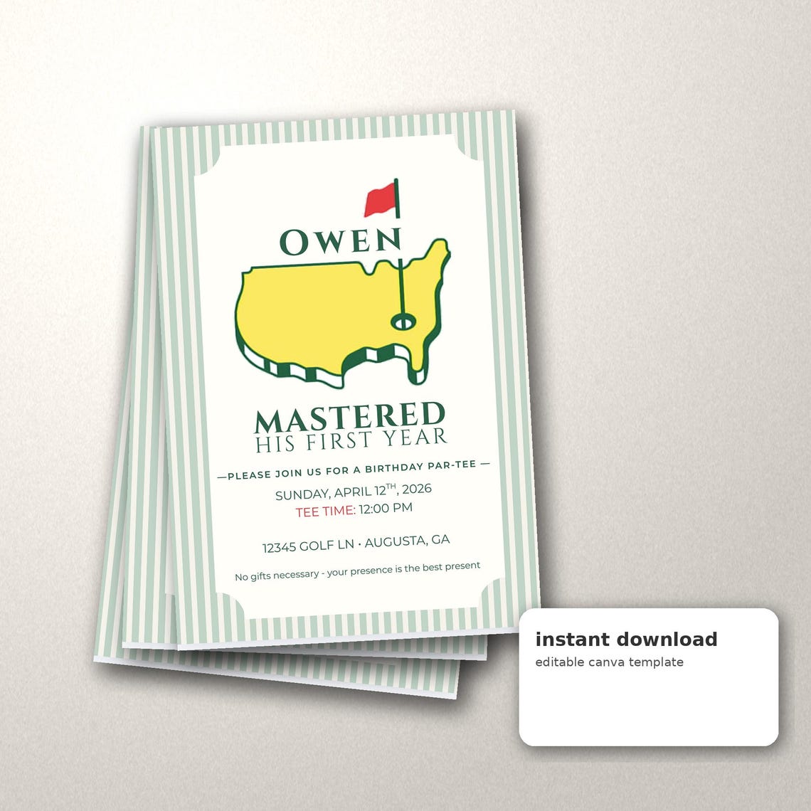 Masters First Birthday Invitation - Etsy