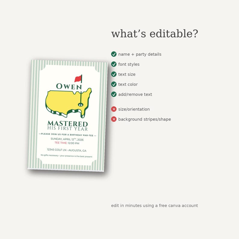 Masters First Birthday Invitation - Etsy
