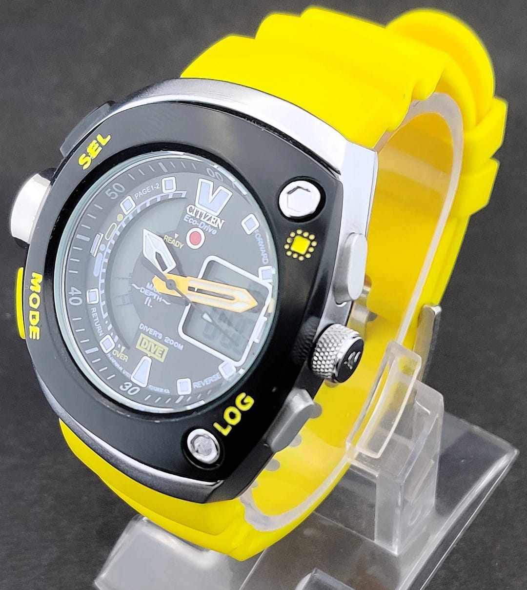 Vintage Citizen Eco Drive Diver Watch, 200M, Yellow Silicone Band - Etsy