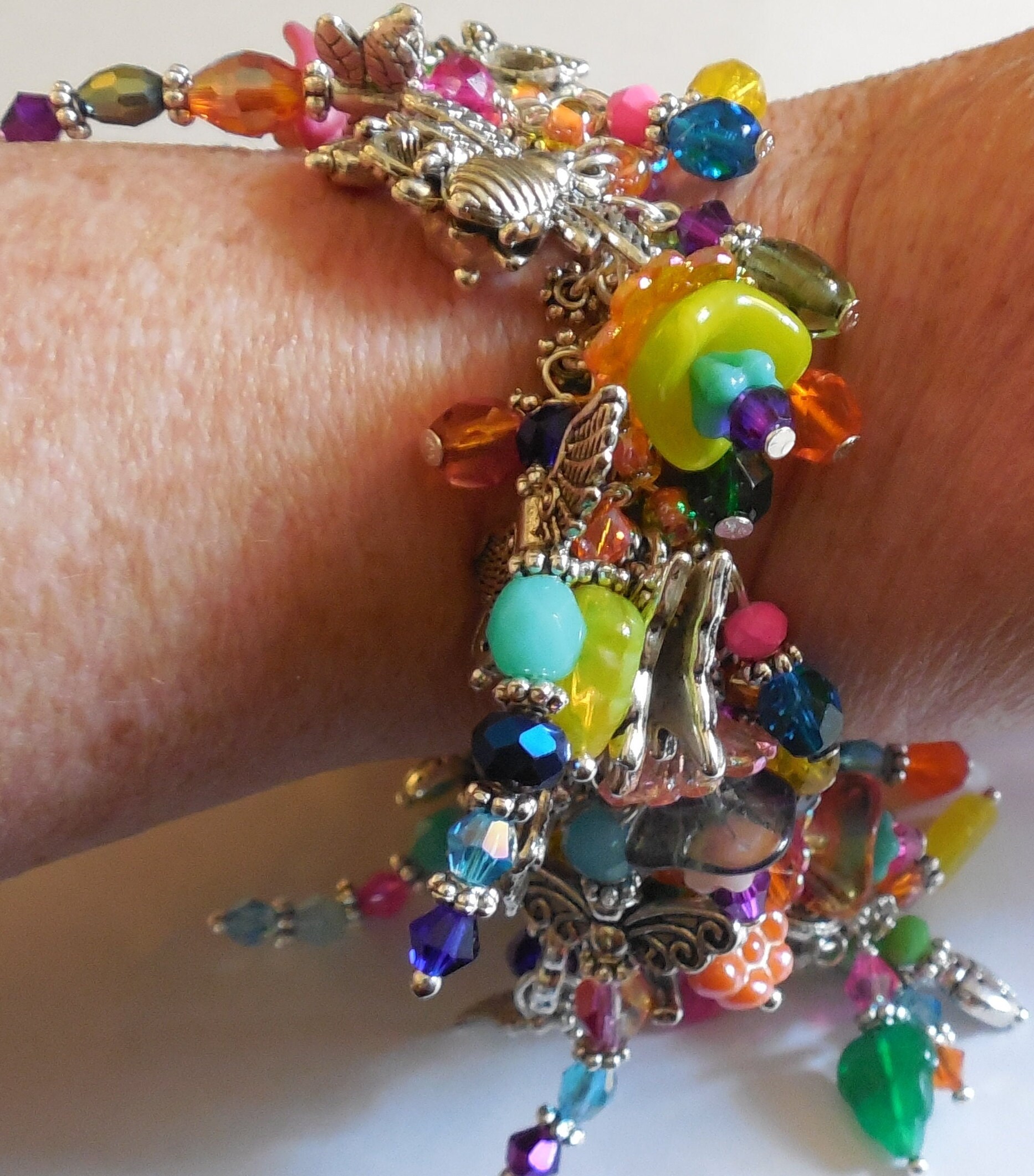 Dragonfly Chunky Charm Cha Bracelet Rainbow Butterflies,bumble Bee,lady ...