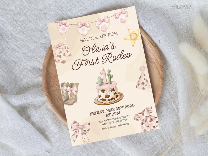 Girl's First Rodeo Birthday Invitation, Western Canva Template (digital ...