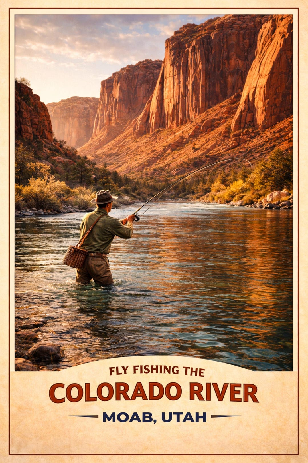 Moab Fly Fishing Art Print | Utah Red Rock River Landscape (digital ...