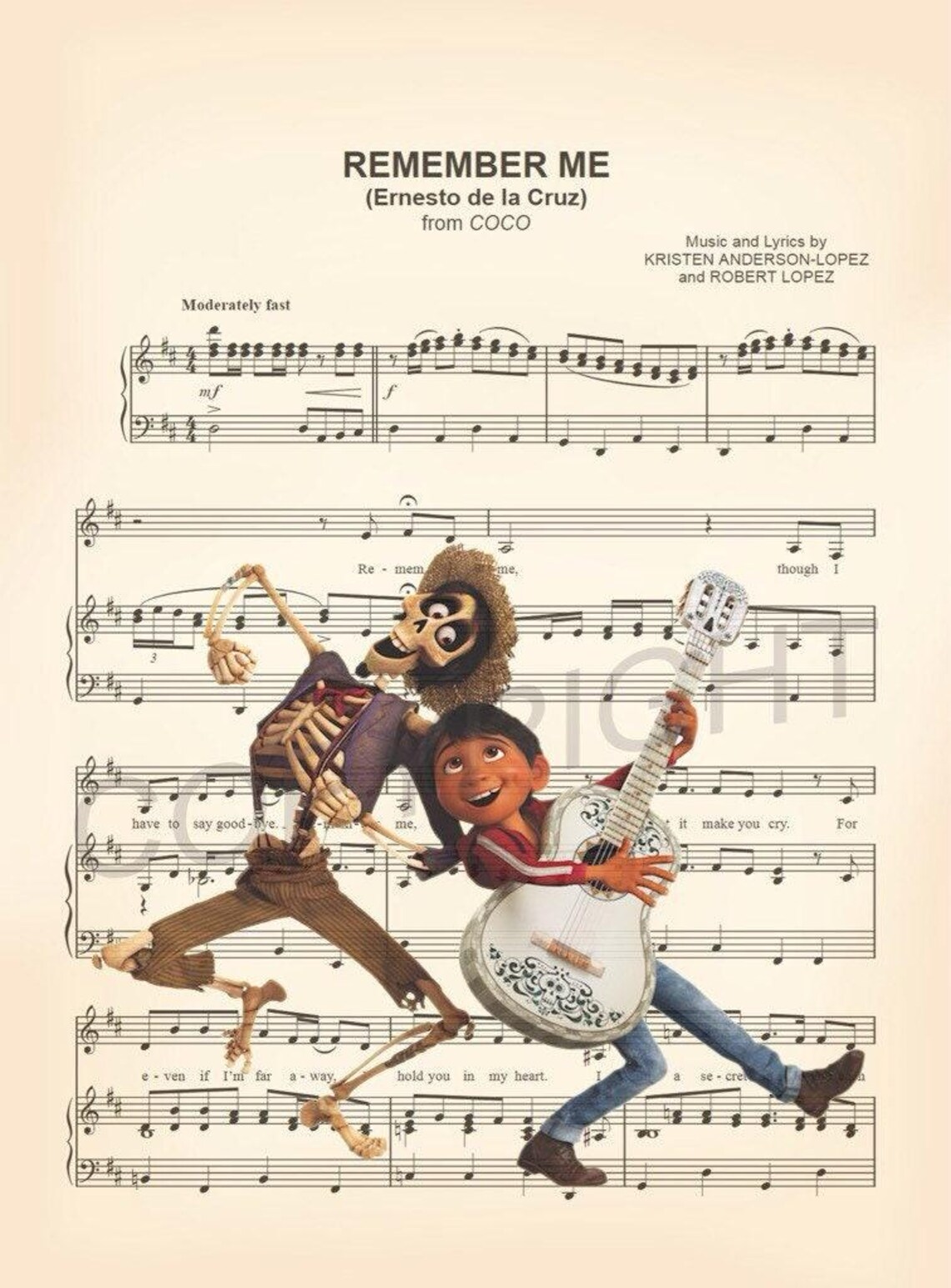 Coco Miguel and Hector Remember Me Sheet Music Art Print - Etsy