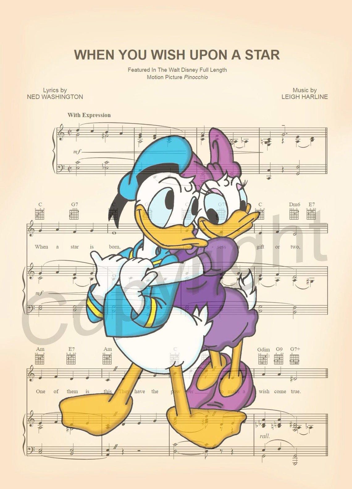 Donald Duck and Daisy Duck Sheet Music Art Print - Etsy