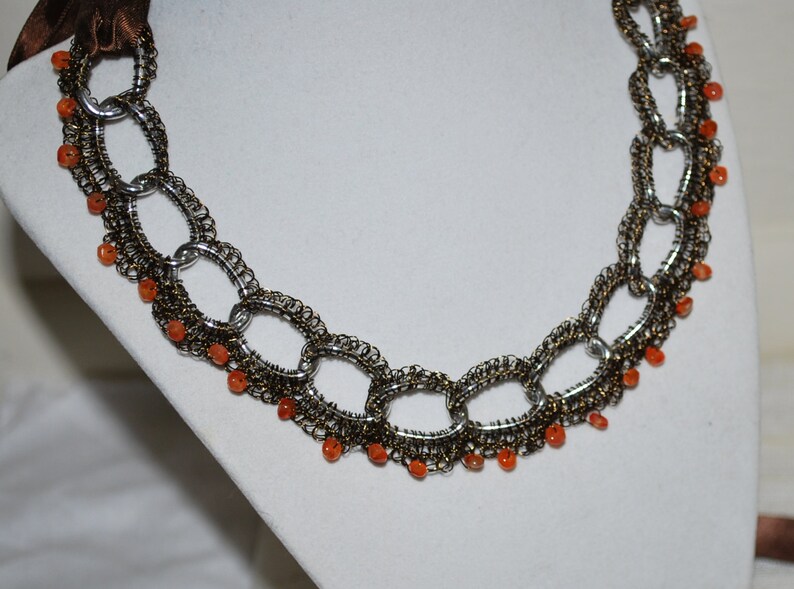 Bold Chain Crochet Necklace, Chunky Chain Crochet Necklace, Color Wire ...