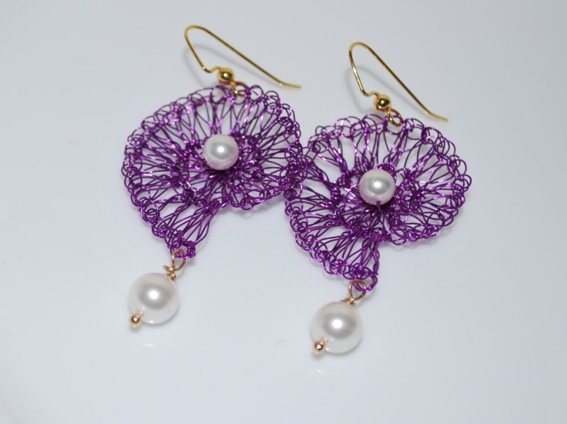 Crocheted Wire Shell Earrings Amethyst Wire Crochet Earring - Etsy