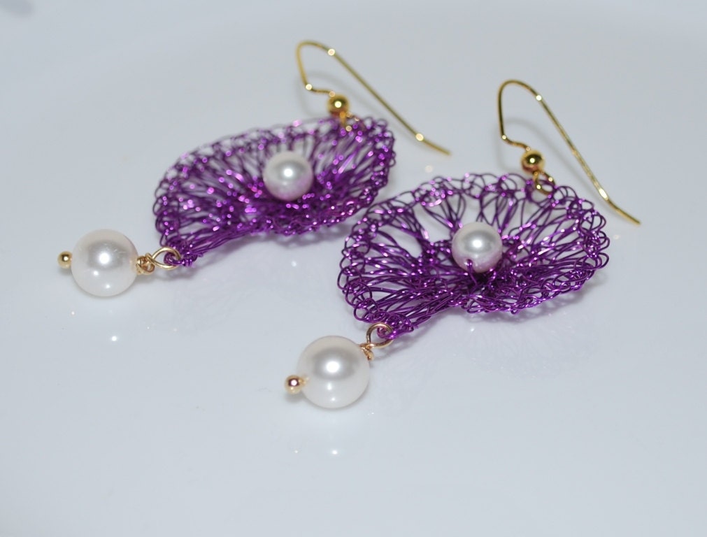 Crocheted Wire Shell Earrings Amethyst Wire Crochet Earring - Etsy