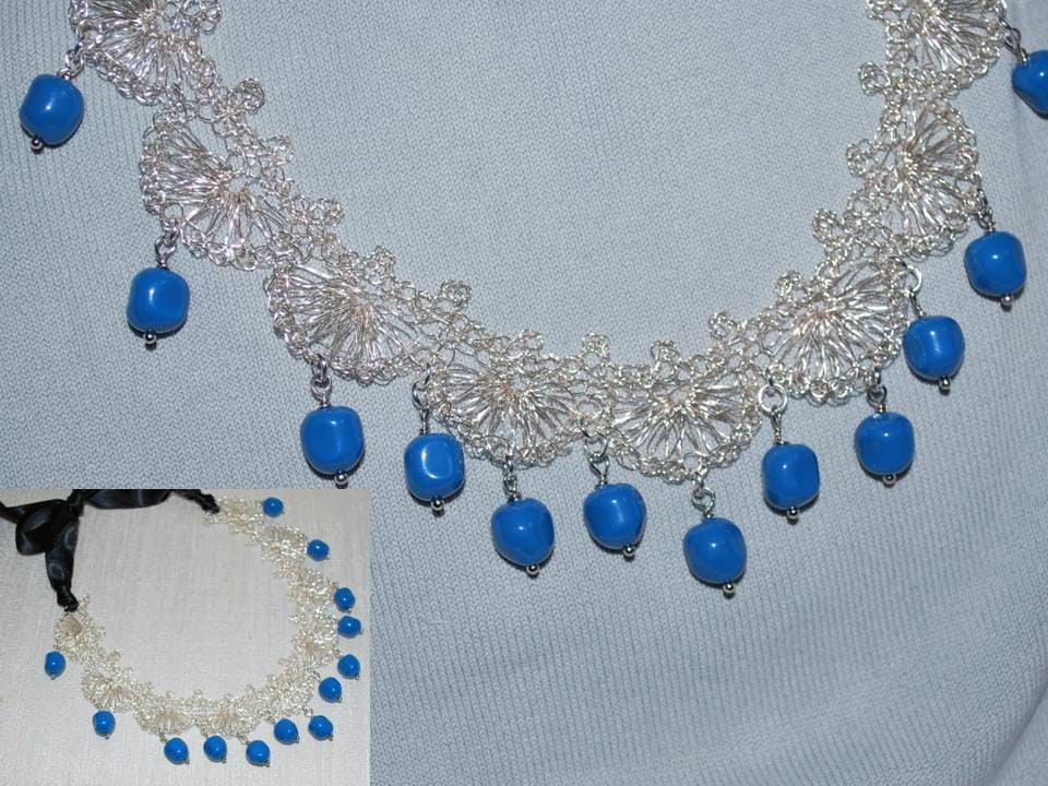 Crocheted Wire Lace Necklace, Crochet Statement Necklace, Wire Lace ...