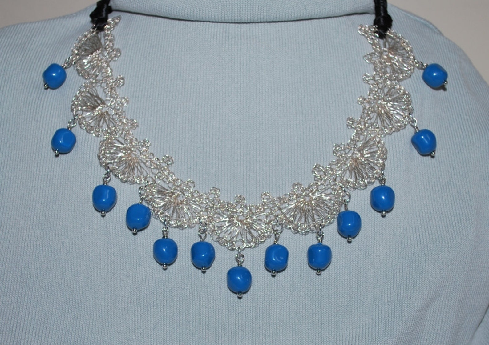 Crocheted Wire Lace Necklace, Crochet Statement Necklace, Wire Lace ...