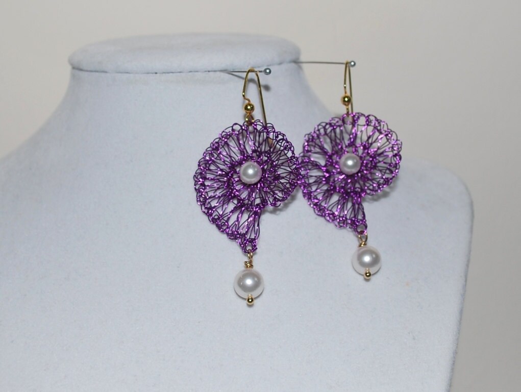 Crocheted Wire Shell Earrings Amethyst Wire Crochet Earring - Etsy