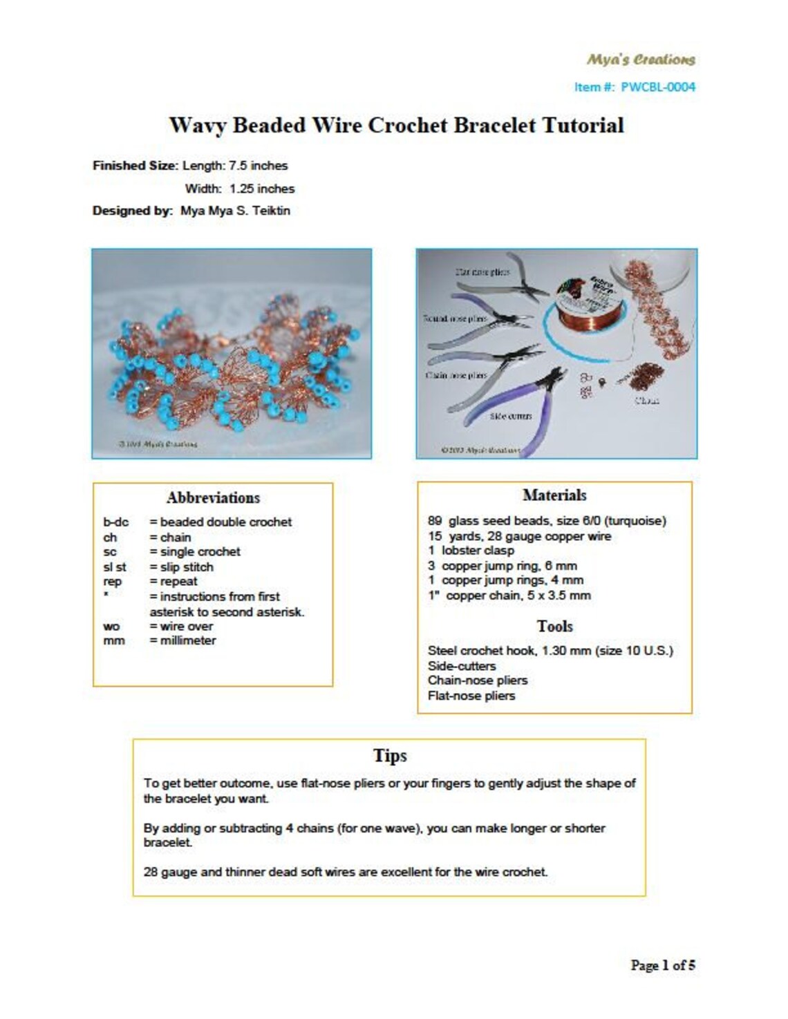 PDF Crocheted Wire Bracelet Tutorial, How to Make a Wavy Crocheted Wire ...