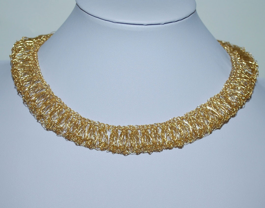 Handcrafted Crocheted Gold Wire Necklace, USA Made - Etsy