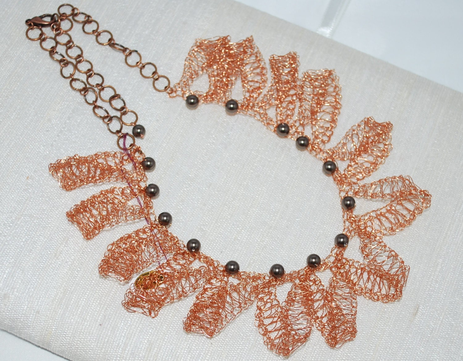Crocheted Copper Wire Lace Necklace, Crochet Statement Necklace, Copper ...