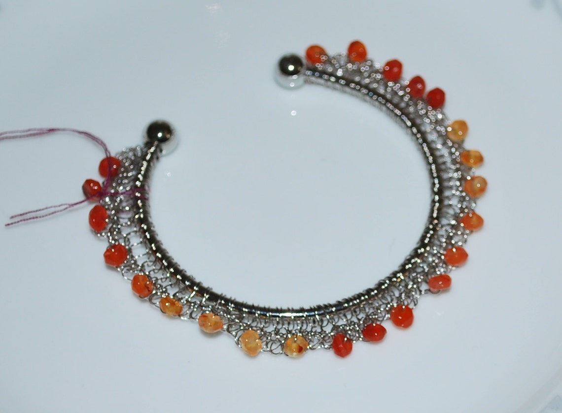 Hand Crocheted Wire Bangle, Beaded Wire Bangle, Crochet Wire Bracelet ...