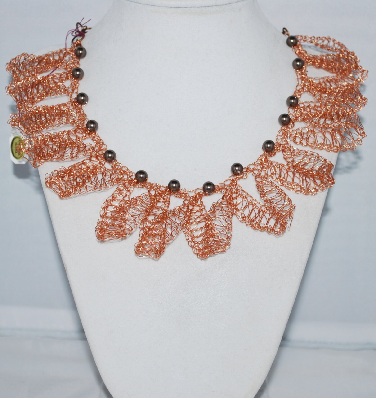 Crocheted Copper Wire Lace Necklace, Swarovski Pearl Bib Necklace - Etsy